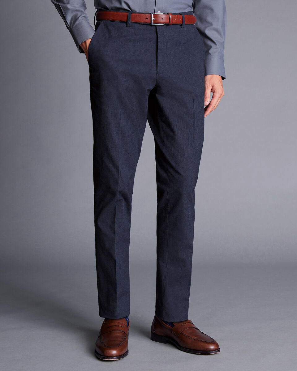 Smart Cotton Stretch Pants - Ink Blue | Charles Tyrwhitt