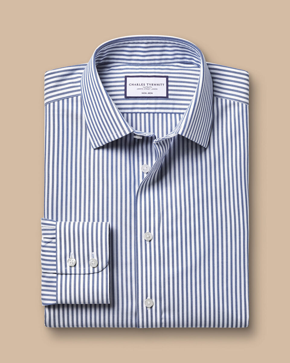 Non-Iron Royal Oxford Butcher Stripe Shirt - Royal Blue | Charles Tyrwhitt