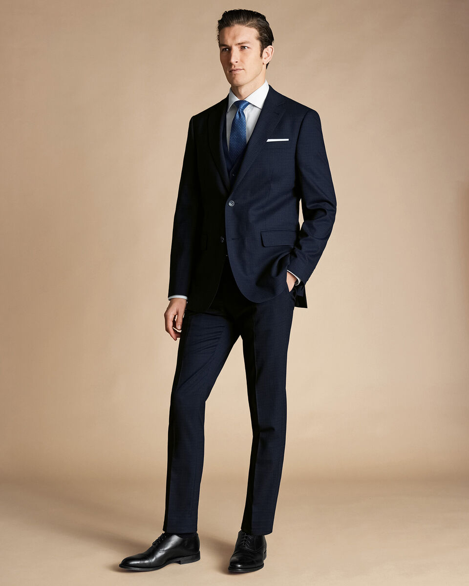 Micro Grid Check Suit - Navy | Charles Tyrwhitt
