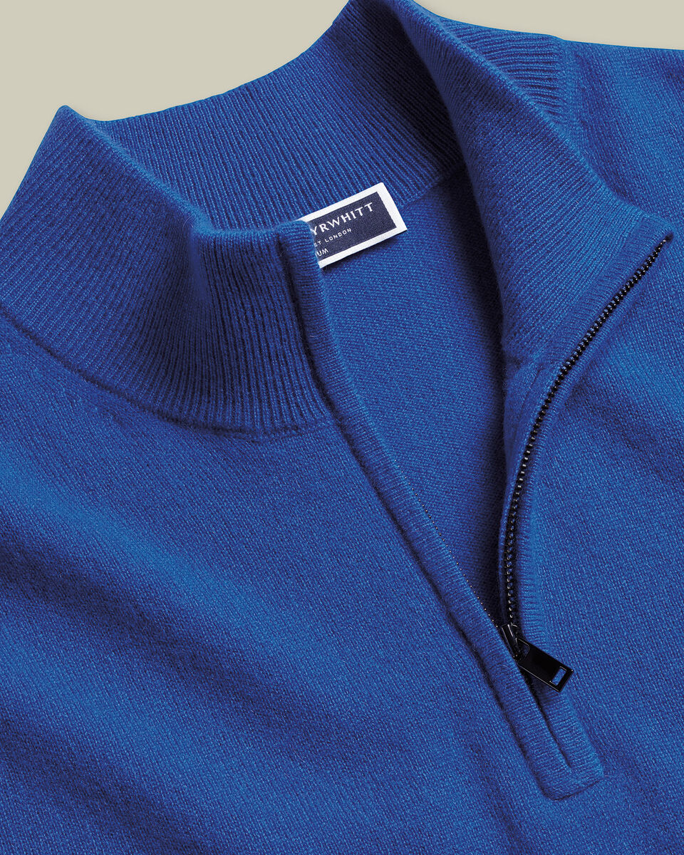 Cashmere Quarter Zip Sweater - Cobalt Blue | Charles Tyrwhitt