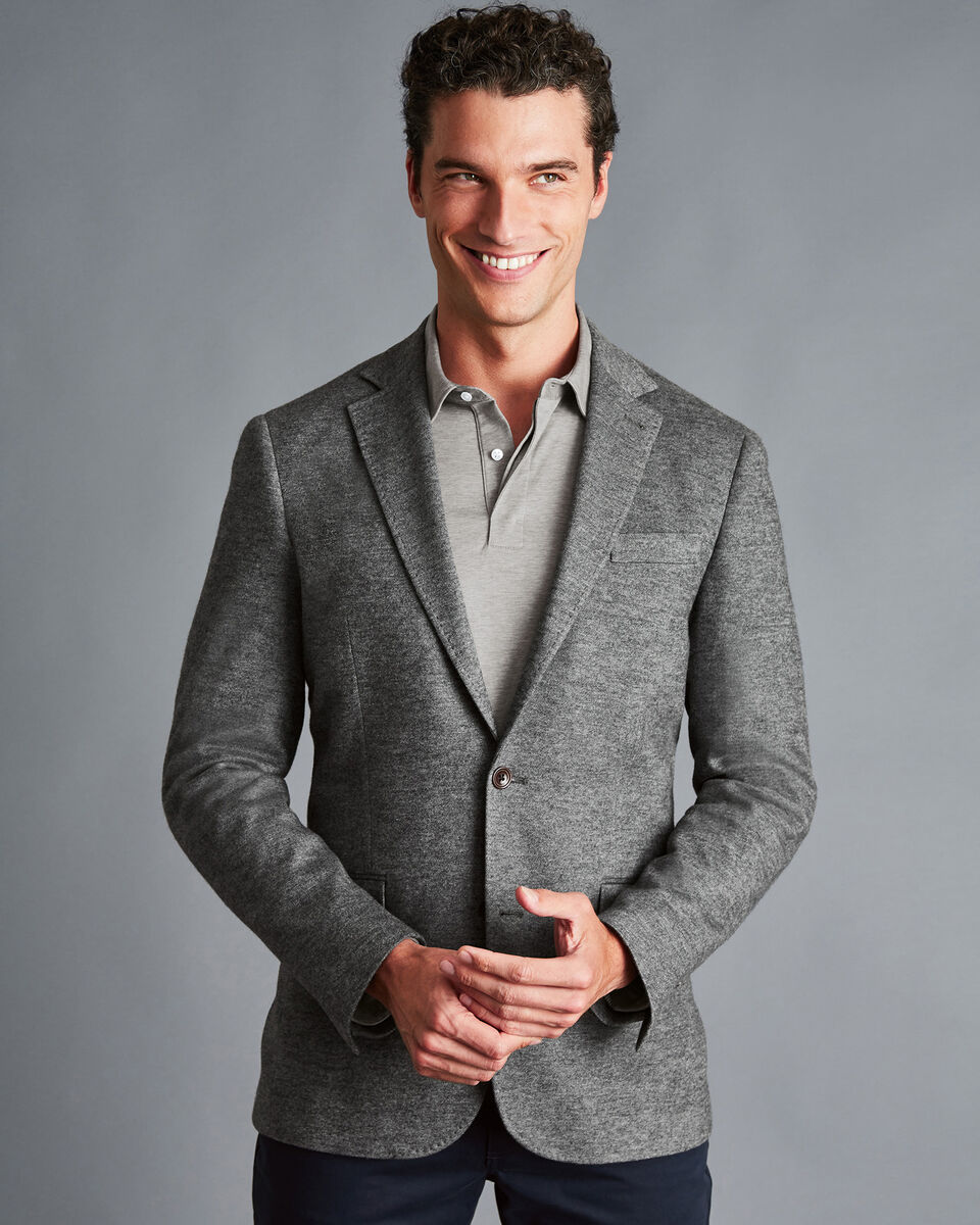 Texture Jersey Jacket - Grey Melange | Charles Tyrwhitt