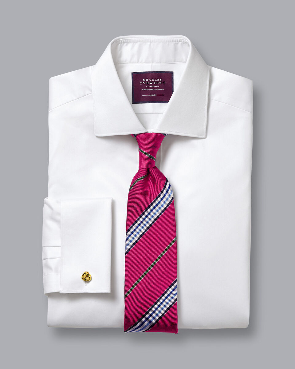 Semi-Cutaway Collar Luxury Twill Shirt - White | Charles Tyrwhitt