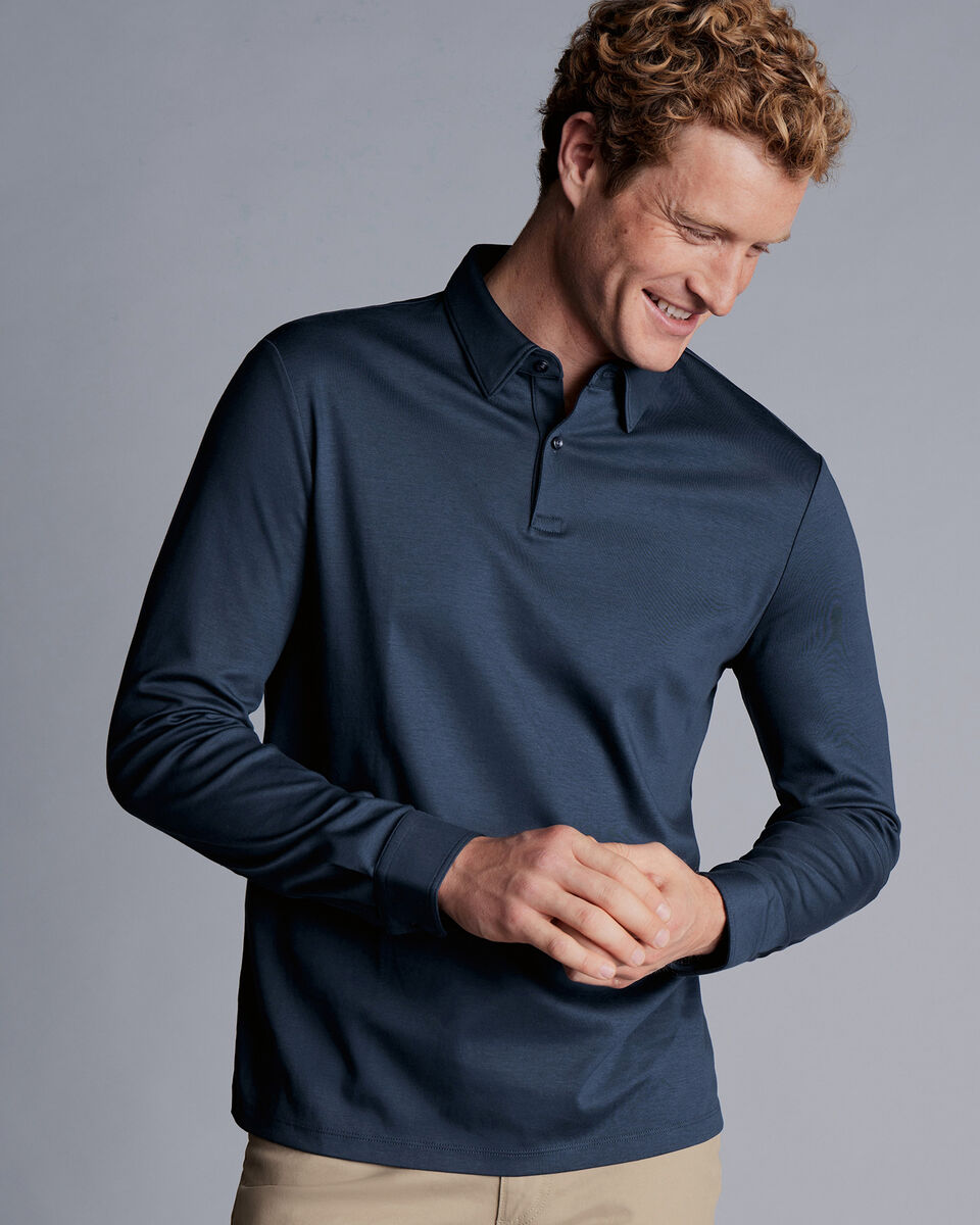 Smart Long Sleeve Jersey Polo - Petrol Blue | Charles Tyrwhitt