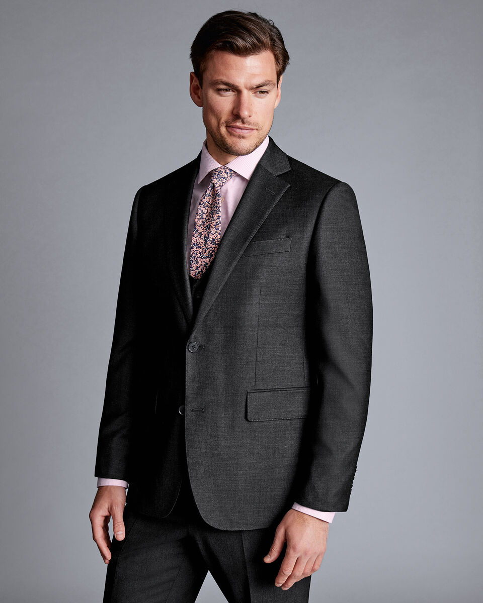 Natural Stretch Twill Suit Jacket - Charcoal | Charles Tyrwhitt