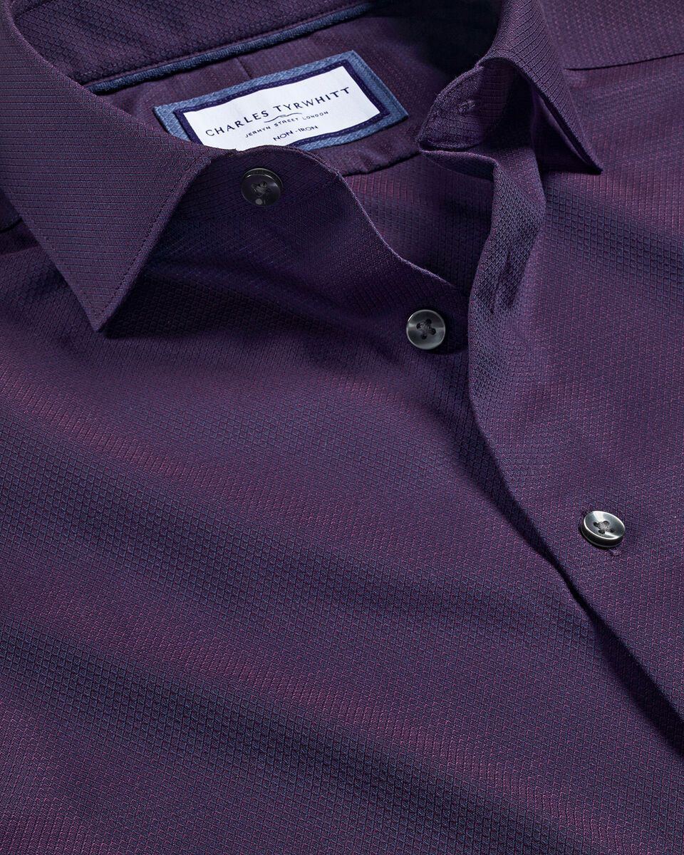 Non-Iron Diamond Stretch Texture Shirt - Purple | Charles Tyrwhitt