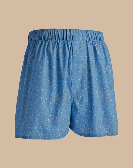 Fox Print Woven Boxers - Ocean Blue | Charles Tyrwhitt