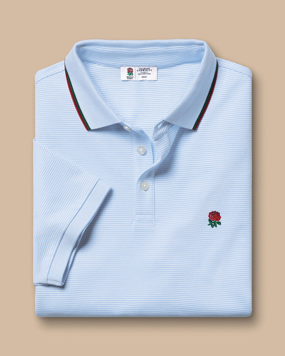 England Rugby Stripe Pique Polo - Sky Blue | Charles Tyrwhitt