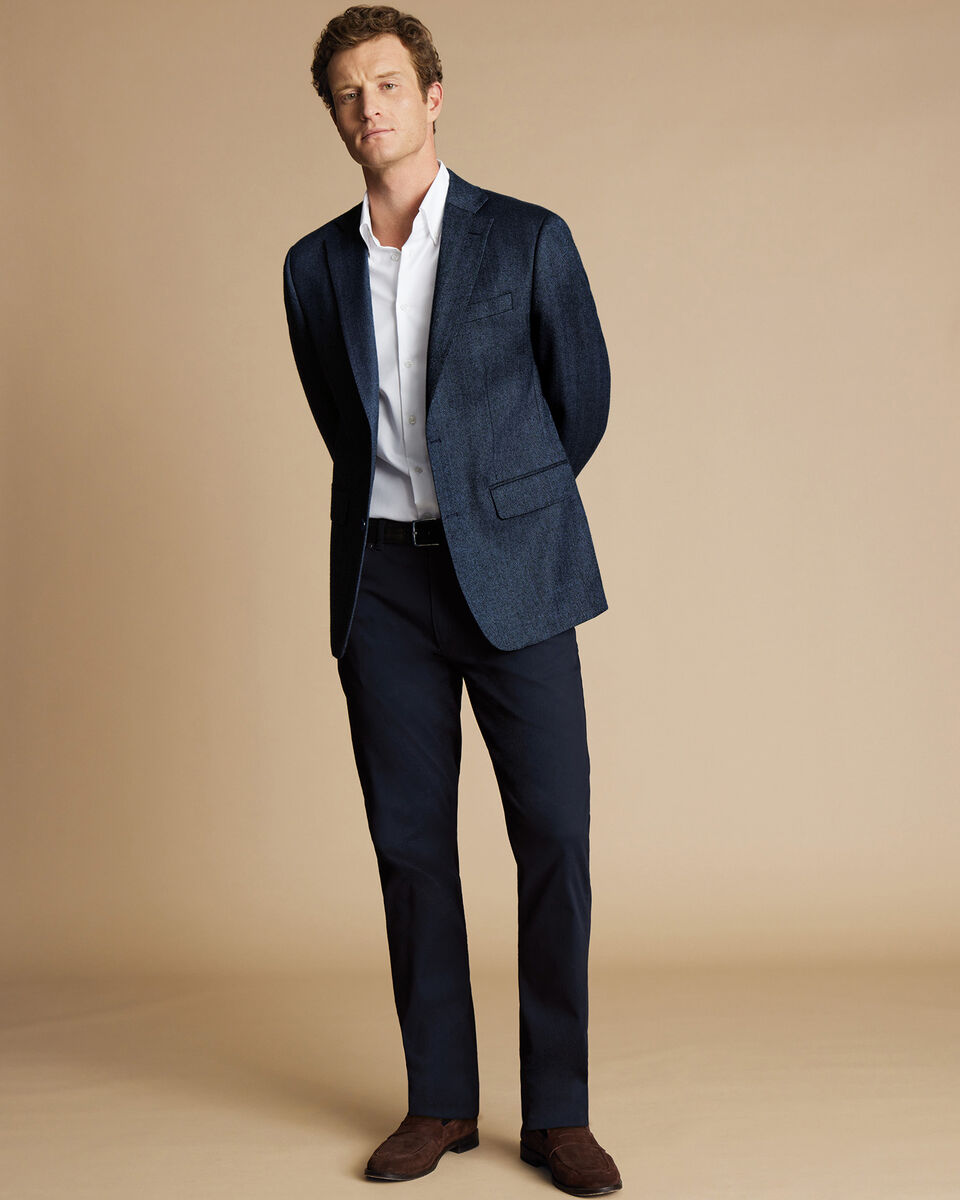Herringbone Wool Texture Jacket - Denim Blue | Charles Tyrwhitt
