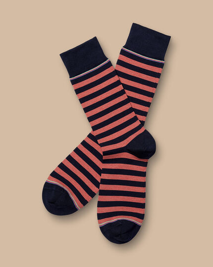 Block Stripe Socks - Coral Pink | Charles Tyrwhitt