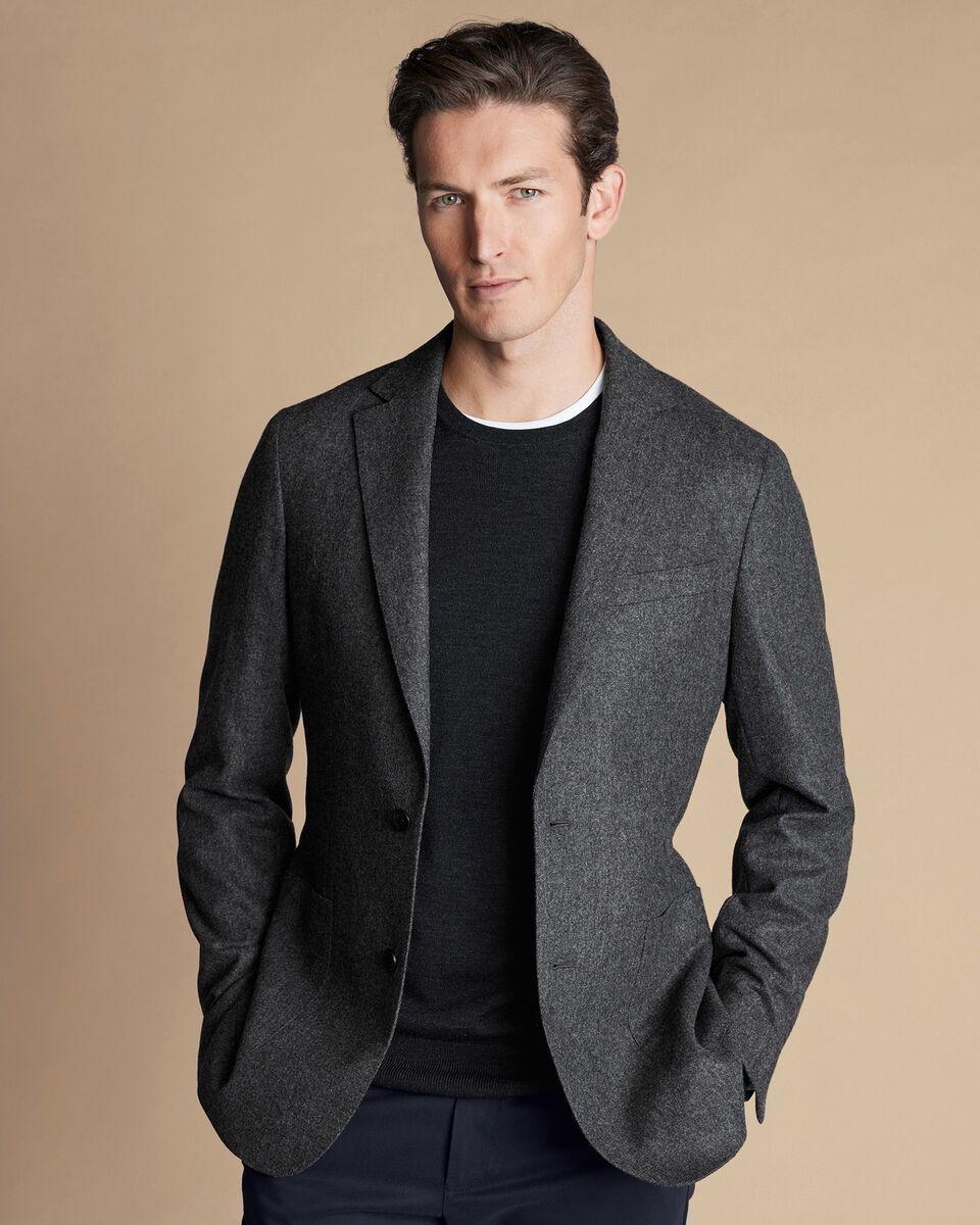 Unstructured Wool Twill Jacket - Charcoal Grey | Charles Tyrwhitt