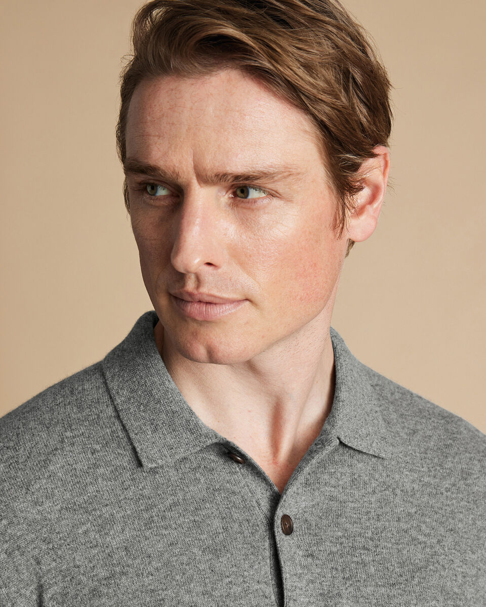 Cashmere Polo Sweater - Gray | Charles Tyrwhitt
