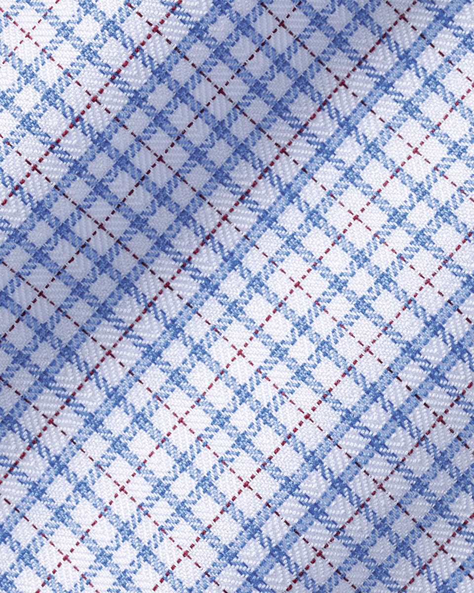 Semi-Cutaway Collar Egyptian Cotton Multi Check Shirt - Cornflower Blue ...