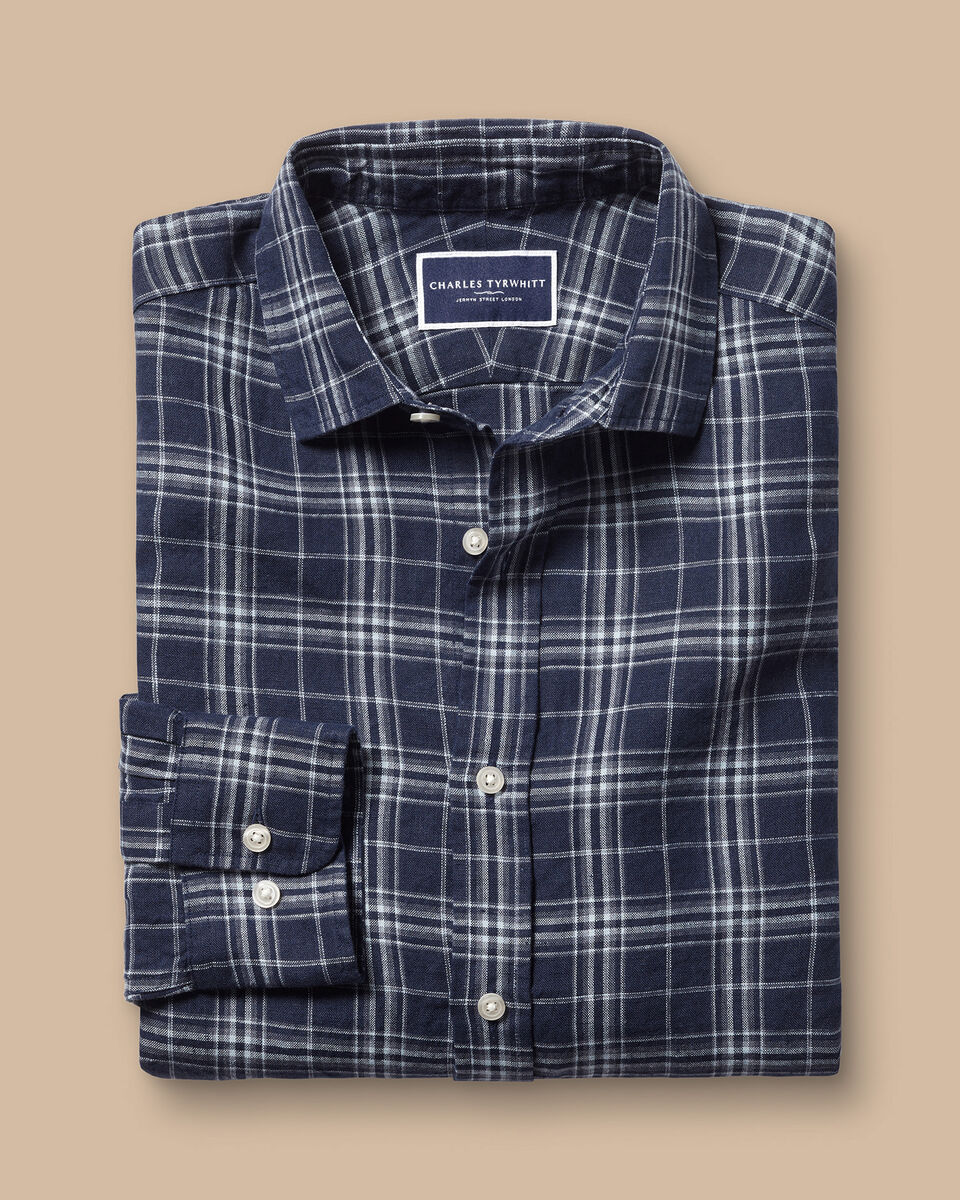 Pure Linen Check Shirt - French Blue | Charles Tyrwhitt