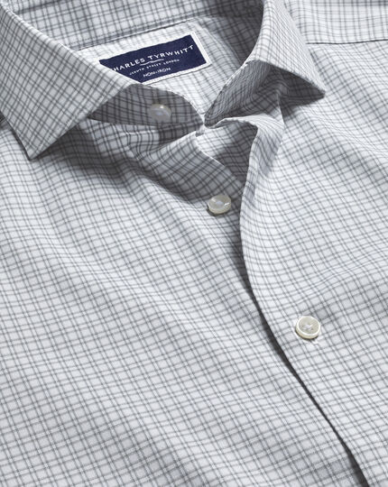 Non-Iron Stretch Twill Grid Check Shirt - Silver Grey | Charles Tyrwhitt