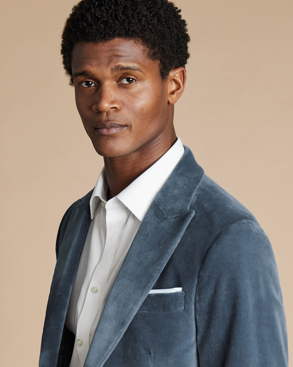 Italian Peak Velvet Jacket - Airforce Blue | Charles Tyrwhitt
