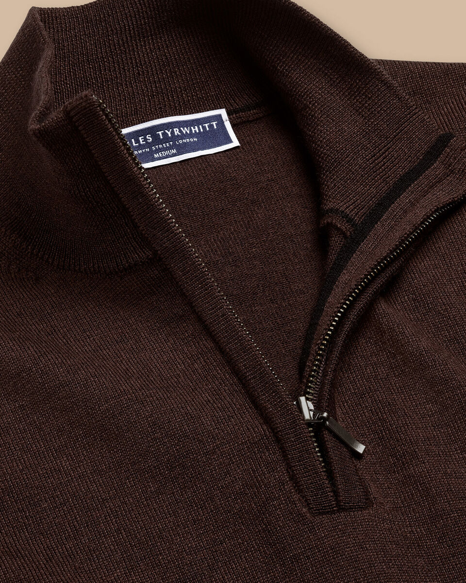 Merino Quarter Zip Sweater - Chocolate Brown | Charles Tyrwhitt