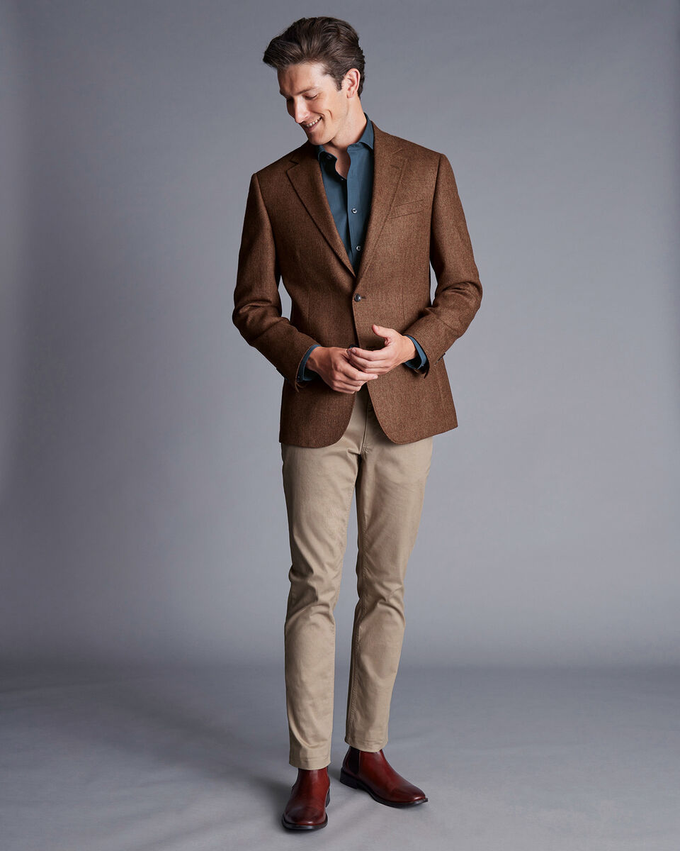 Herringbone Wool Texture Jacket - Toffee | Charles Tyrwhitt