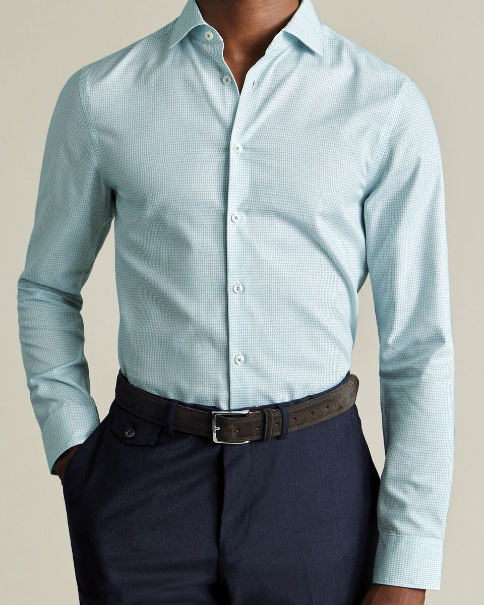Non-Iron Stretch Texture Shirt - Teal Green | Charles Tyrwhitt
