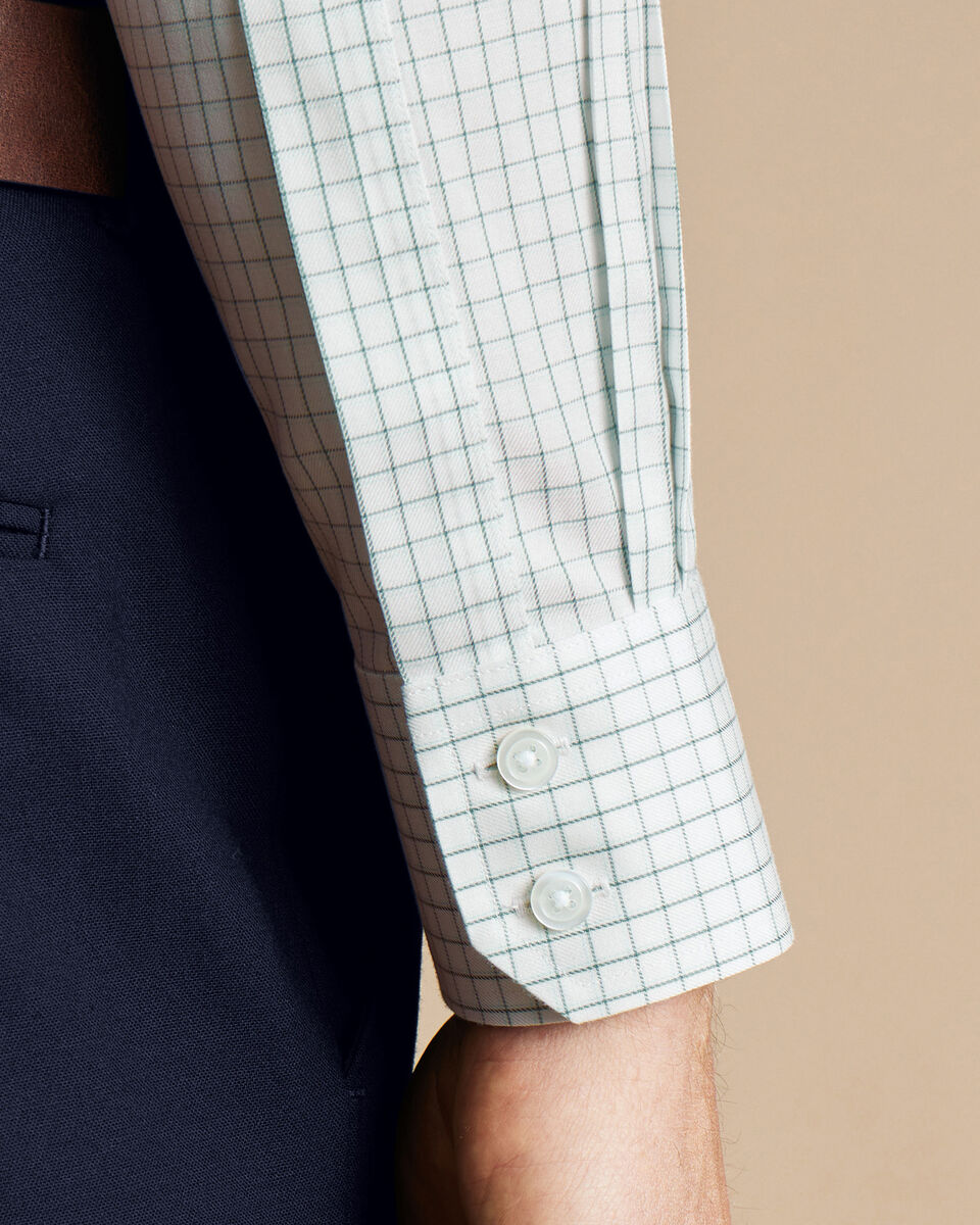 Cutaway Collar Non-Iron Twill Twin Check Shirt - Atlantic Green ...