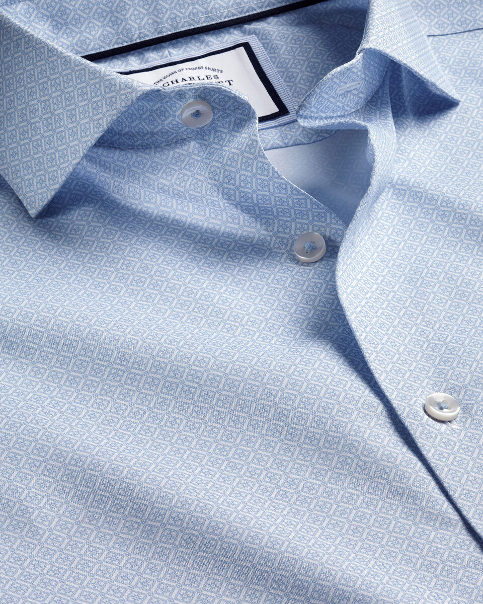 Chemise À Motif Décoratif Et Col Semi-Italien Sans Repassage - Bleu ...