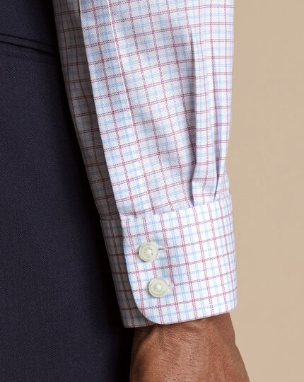 Non-Iron Royal Oxford Windowpane Check Shirt - Claret Pink | Charles ...