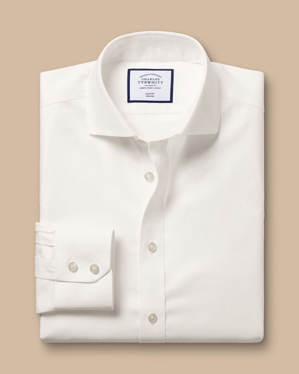 Cutaway Collar Non-Iron Twill Shirt - Ivory | Charles Tyrwhitt