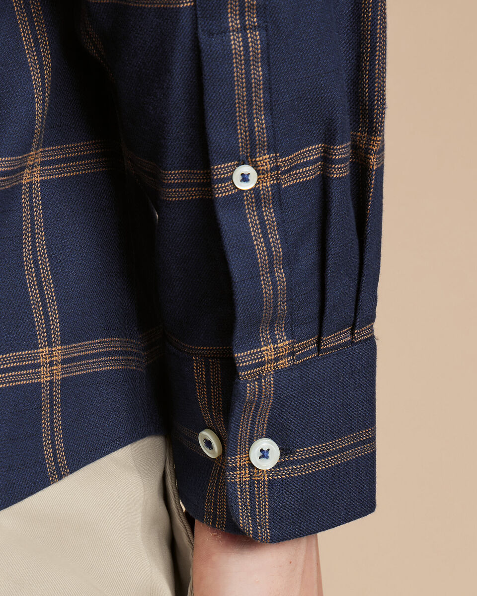Button-Down Collar Non-Iron Twill Large Grid Check Shirt - Navy ...