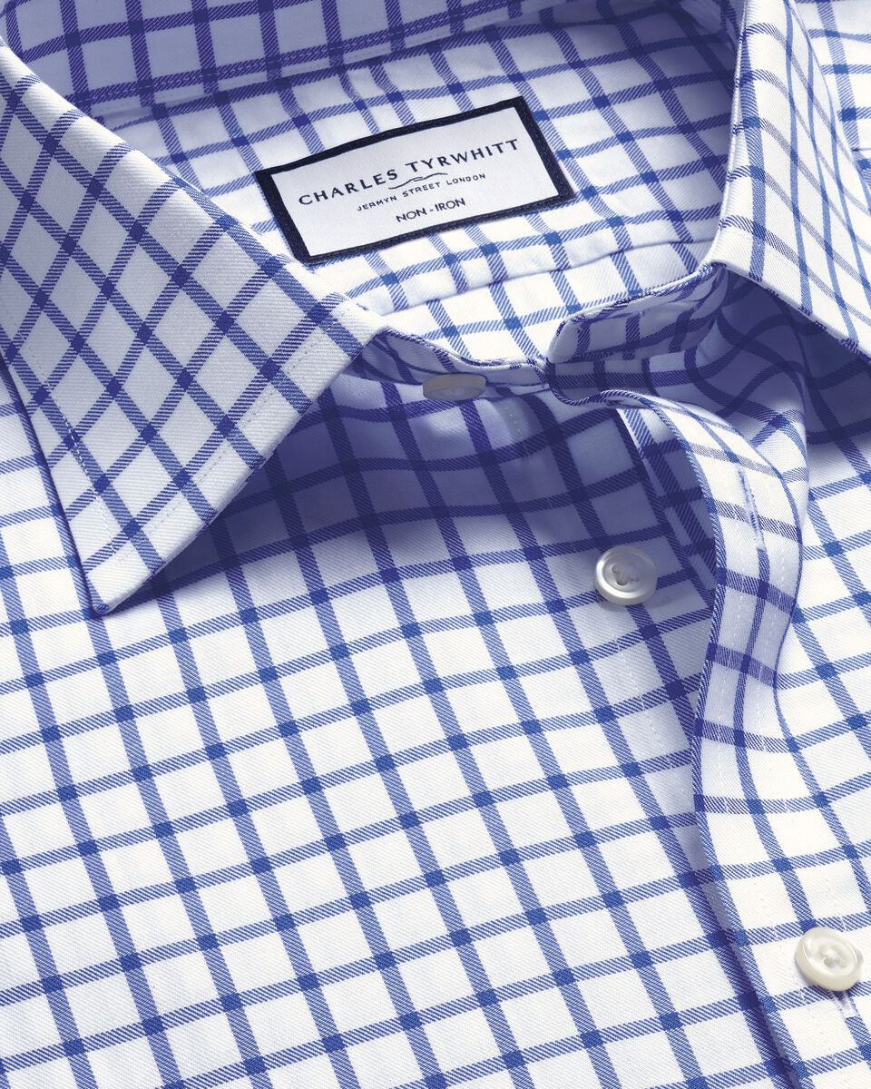 Non-Iron Twill Grid Check Shirt - Cobalt Blue | Charles Tyrwhitt