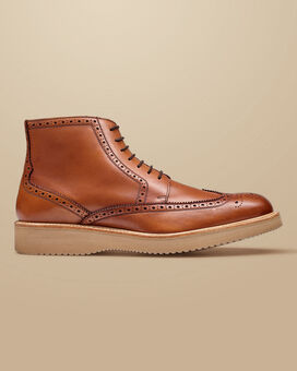 Leather Brogue Boots - Dark Tan | Charles Tyrwhitt