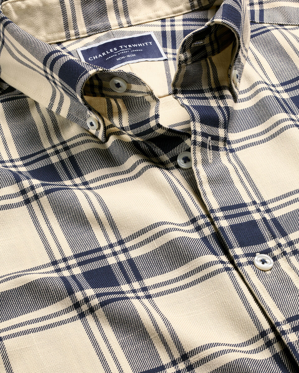Button-Down Collar Non-Iron Twill Large Check Shirt - Cream | Charles ...