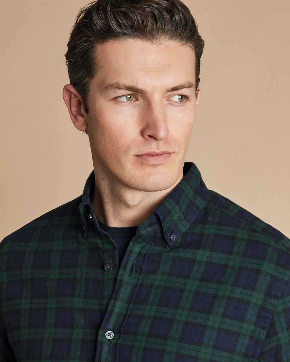 Button-Down Collar Brushed Flannel Shirt - Navy | Charles Tyrwhitt