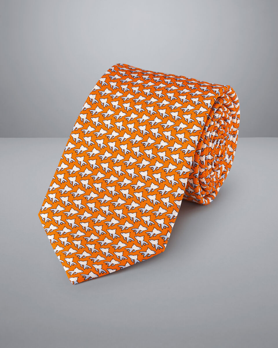 Krawatte aus Seide mit Fisch-auf-dem-Trockenen-Motiv - Orange | Charles ...