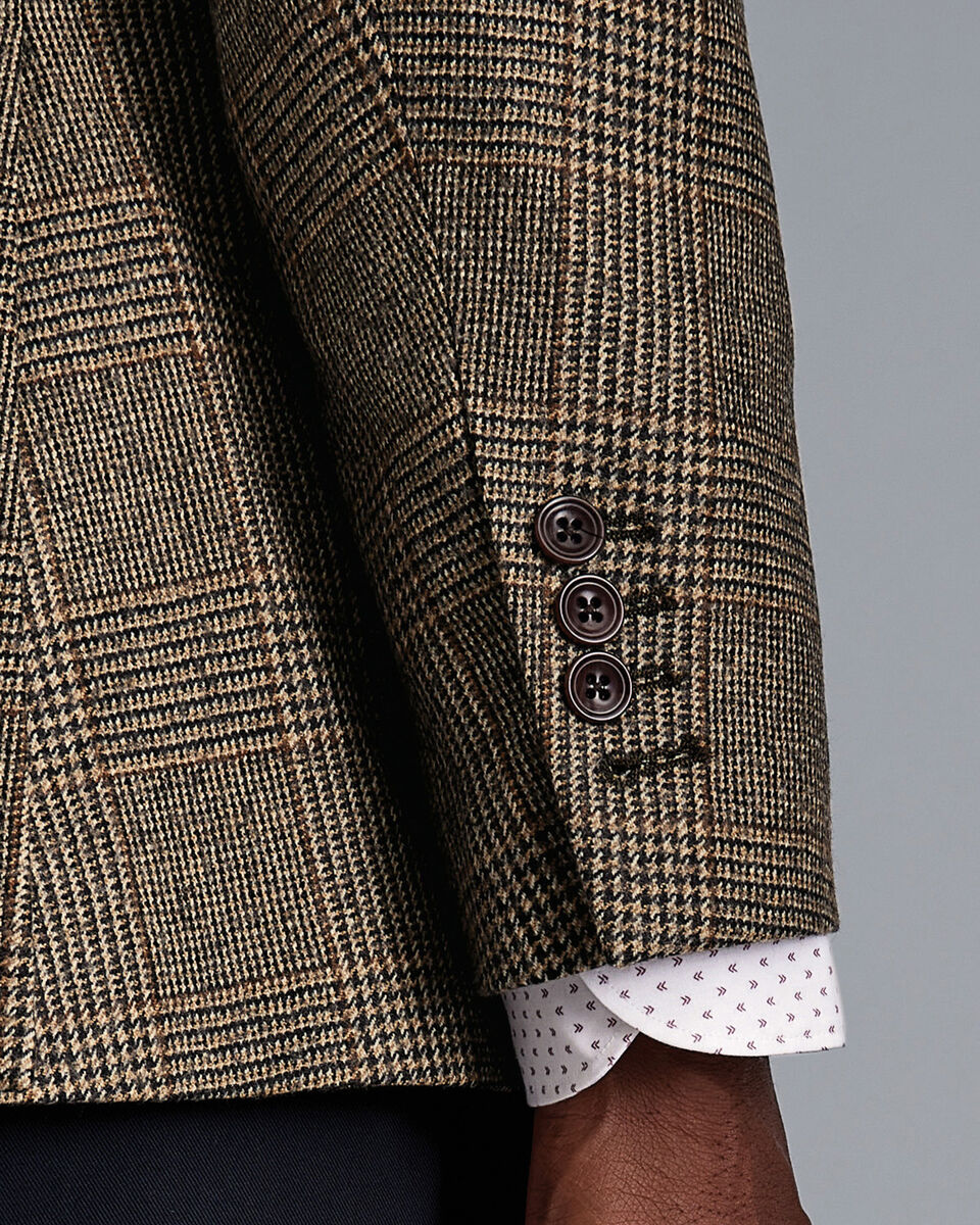 Italian Wool Prince of Wales Check Jacket - Taupe | Charles Tyrwhitt