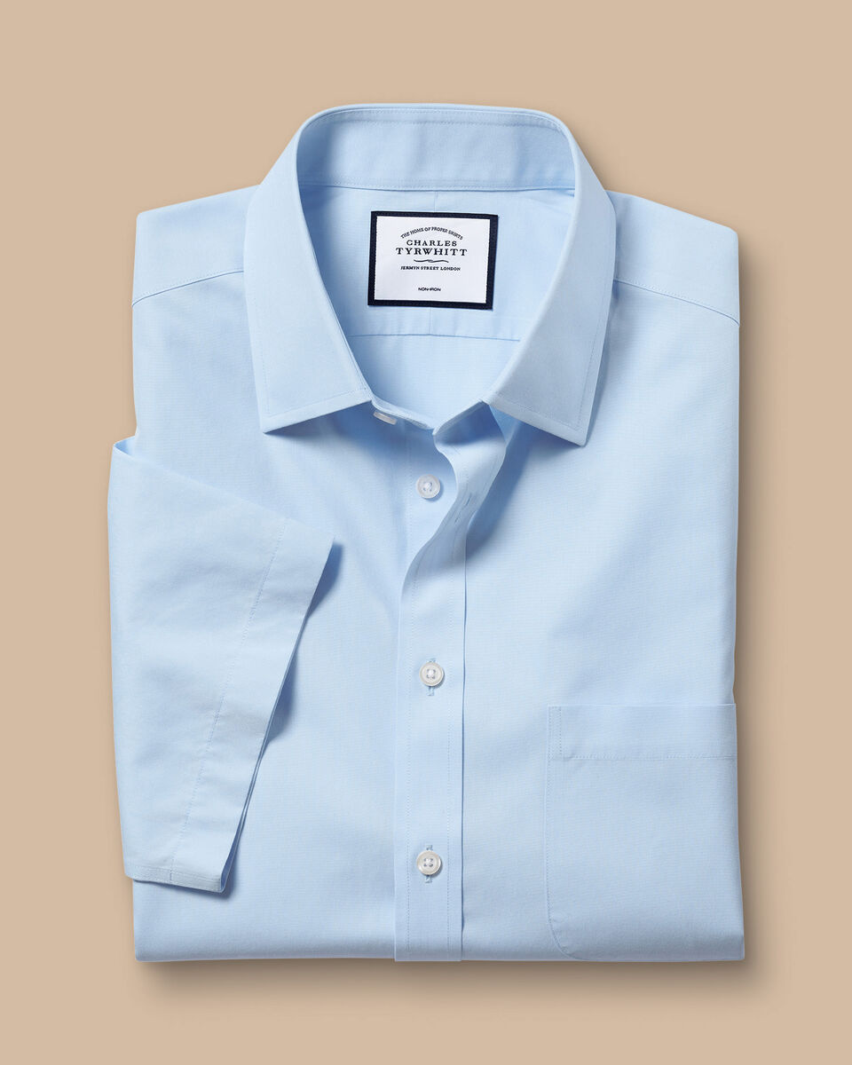 Non-Iron Poplin Short-Sleeve Shirt - Sky Blue | Charles Tyrwhitt
