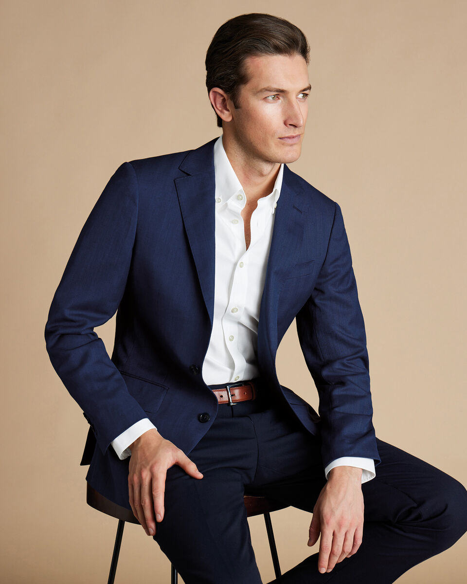 Herringbone Wool Linen Silk Jacket - Ink Blue | Charles Tyrwhitt