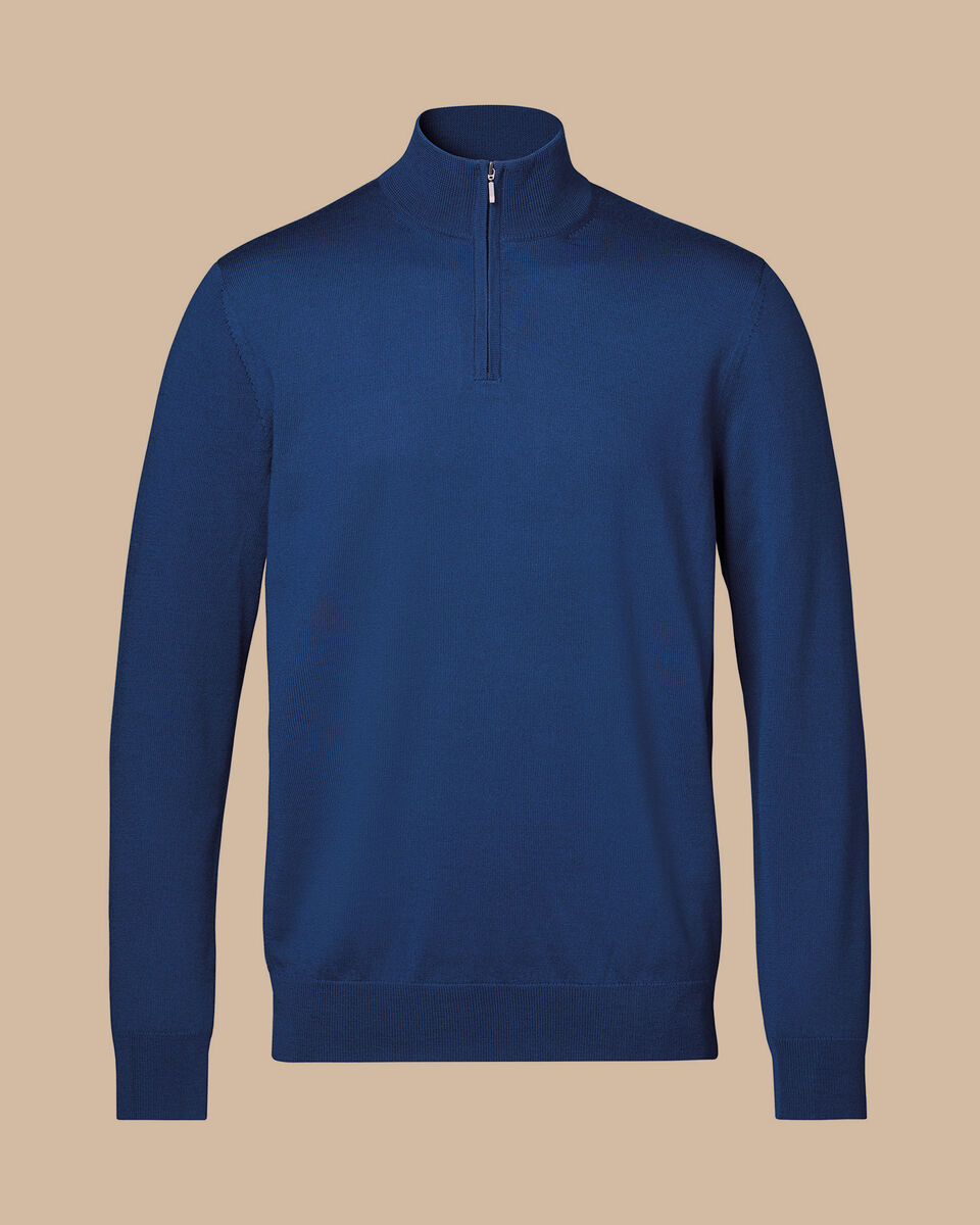 Merino Quarter Zip Sweater - Ocean Blue | Charles Tyrwhitt