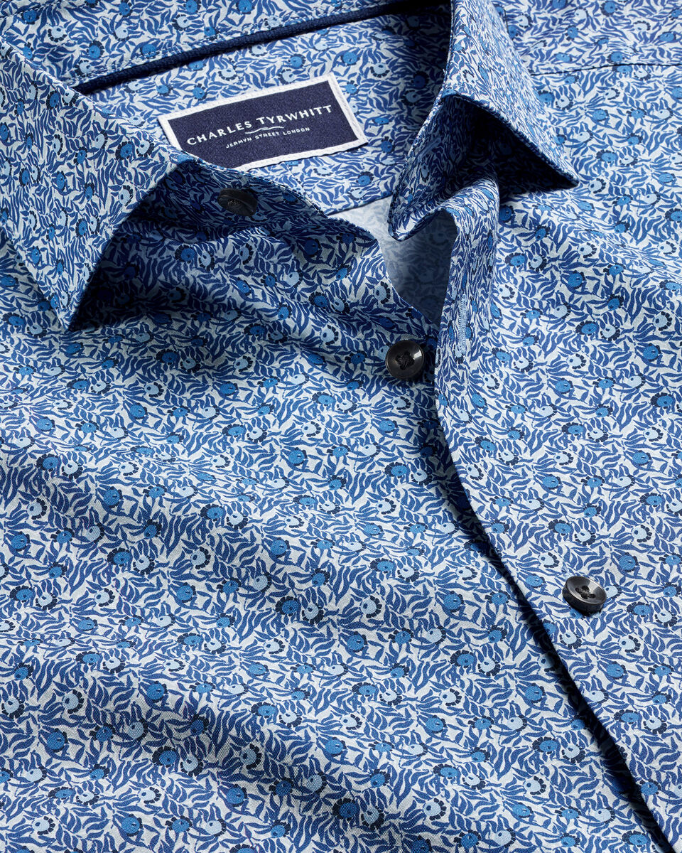 Made With Liberty Fabric Berry Print Semi-Cutaway Collar Shirt - Indigo ...