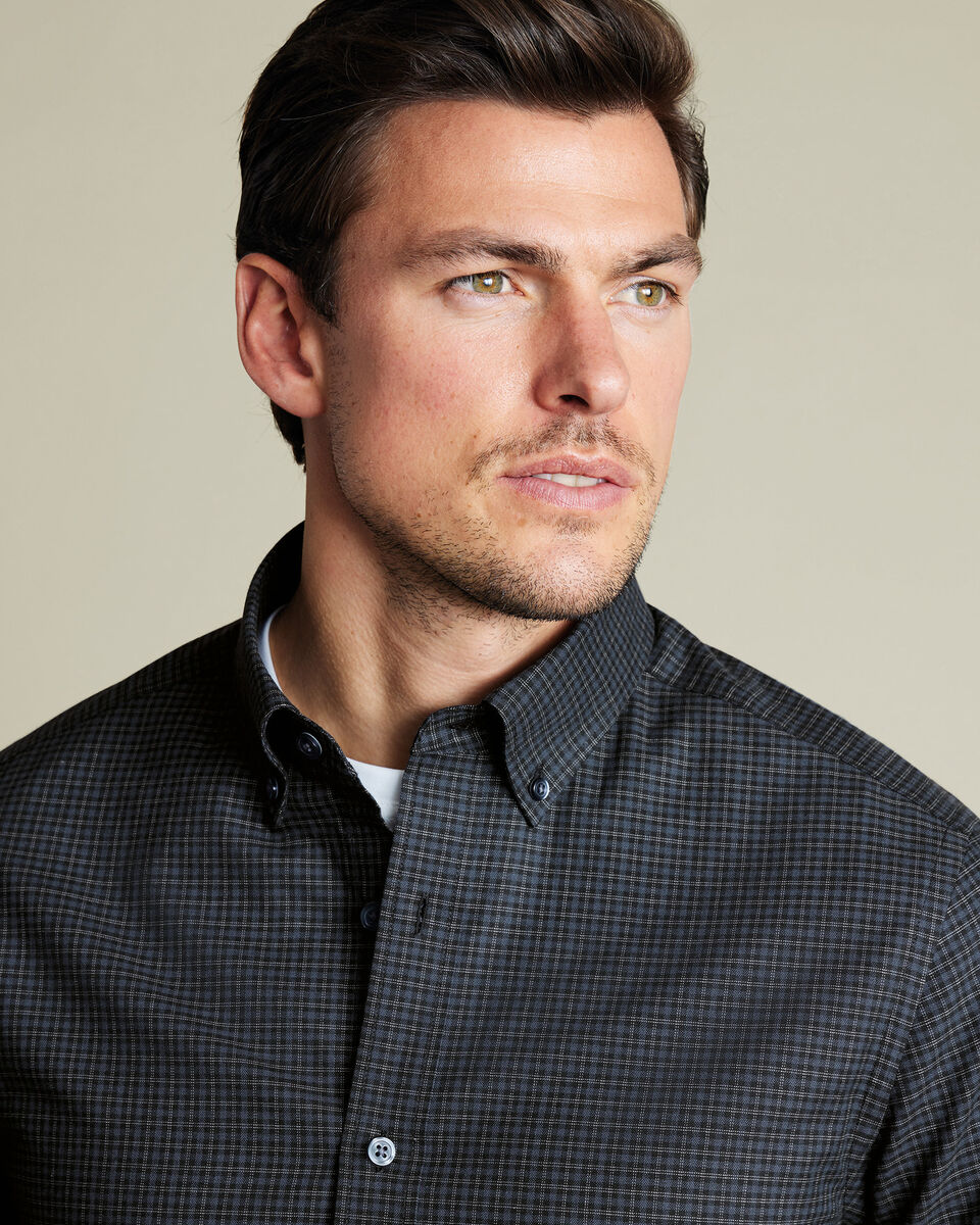 Brushed Cotton Twill Check Shirt - Dark Gray | Charles Tyrwhitt