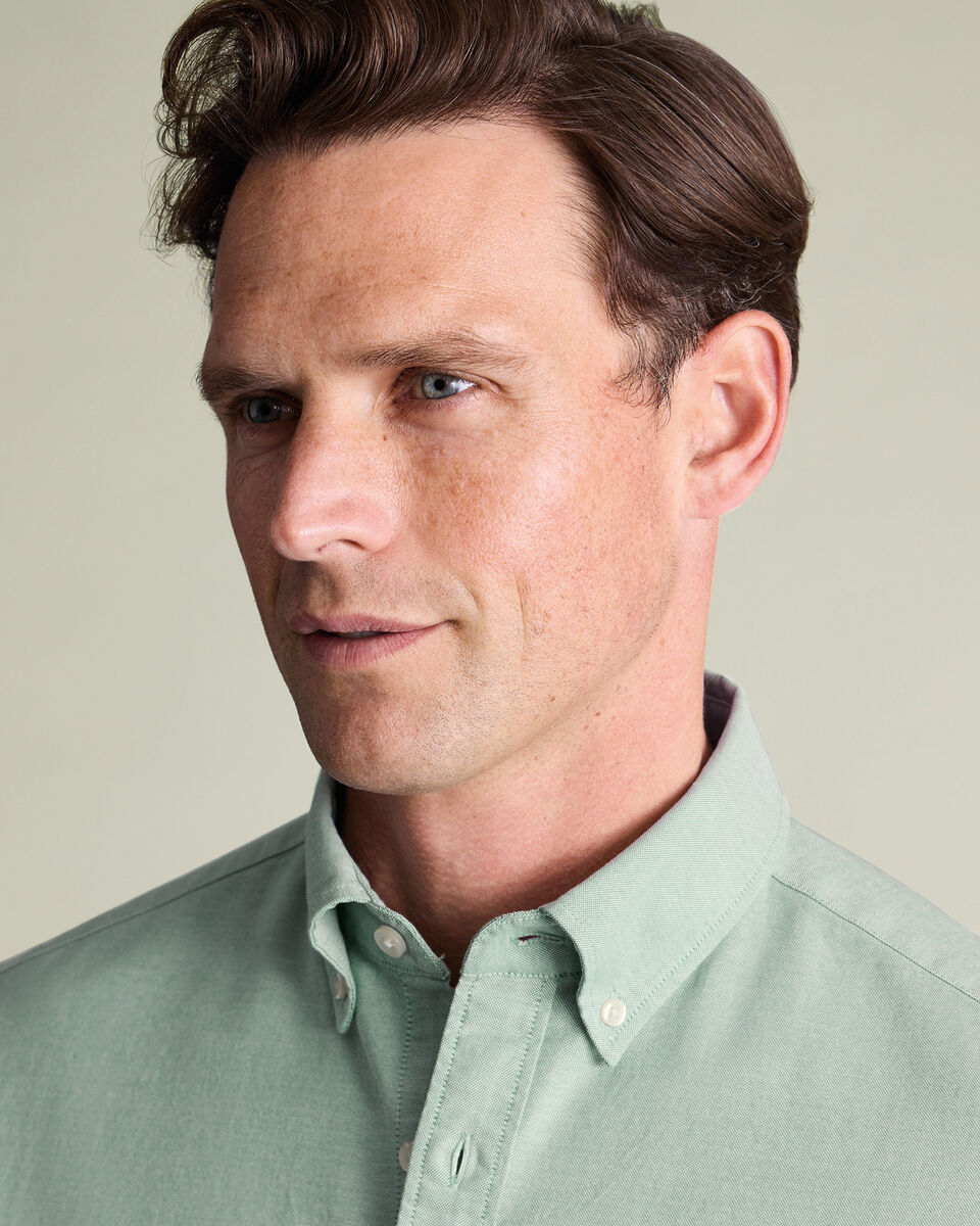 Stretch Washed Oxford Shirt - Light Green | Charles Tyrwhitt