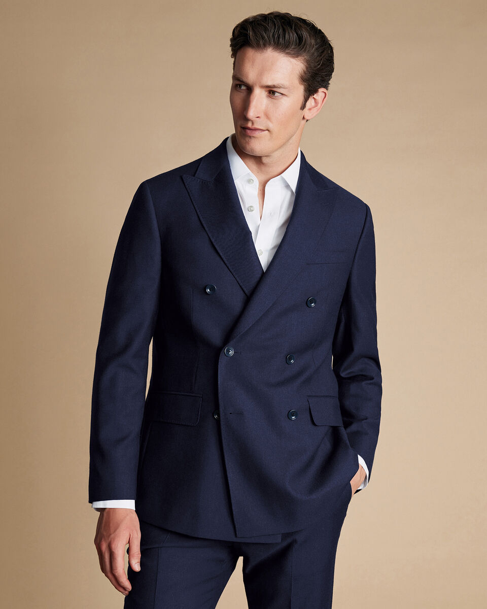 Double Breasted Italian Flannel Suit Jacket - Indigo Blue | Charles Tyrwhitt