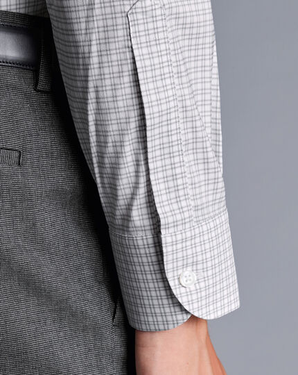 Non-Iron Stretch Twill Grid Check Shirt - Silver Grey | Charles Tyrwhitt
