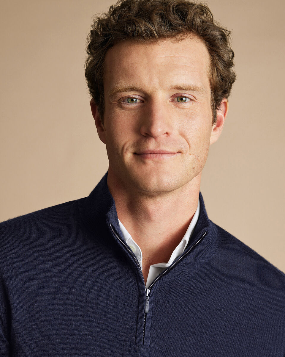 Merino Quarter Zip Sweater - Navy | Charles Tyrwhitt