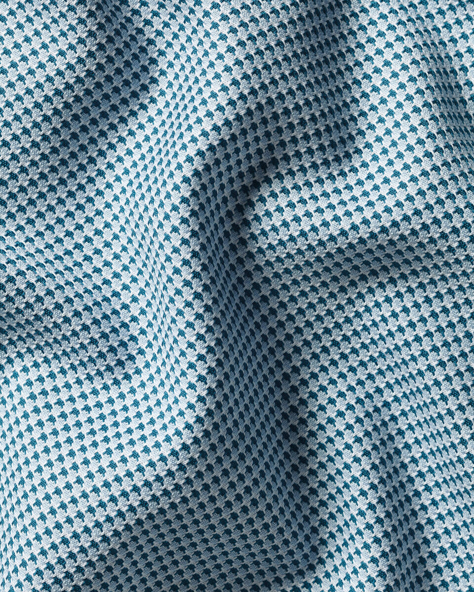 Semi-Cutaway Collar Non-Iron Stretch Texture Geometric Shirt - Teal ...