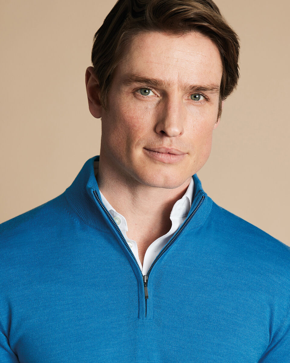 Merino Quarter Zip Sweater - Bright Blue | Charles Tyrwhitt
