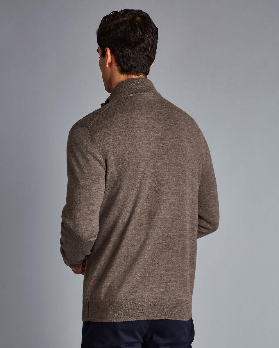 Merino Zip Neck Jumper - Mocha | Charles Tyrwhitt