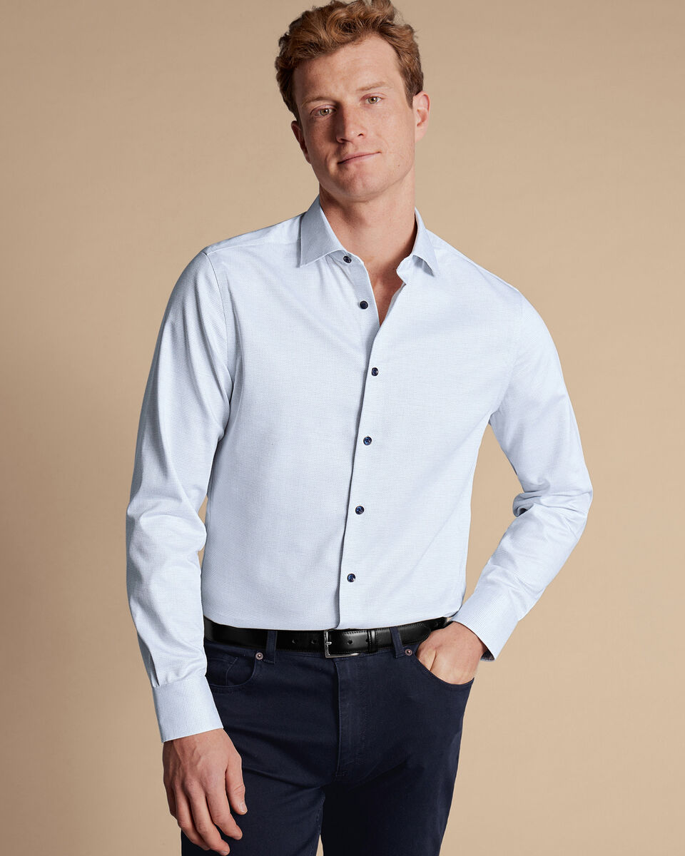Non-Iron Dot Stretch Texture Shirt - White | Charles Tyrwhitt