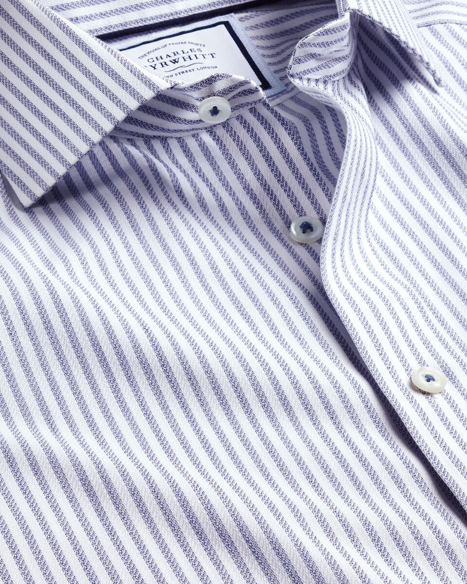 Chemise À Rayures Et Tissage Henley À Col Italien Sans Repassage - Bleu ...