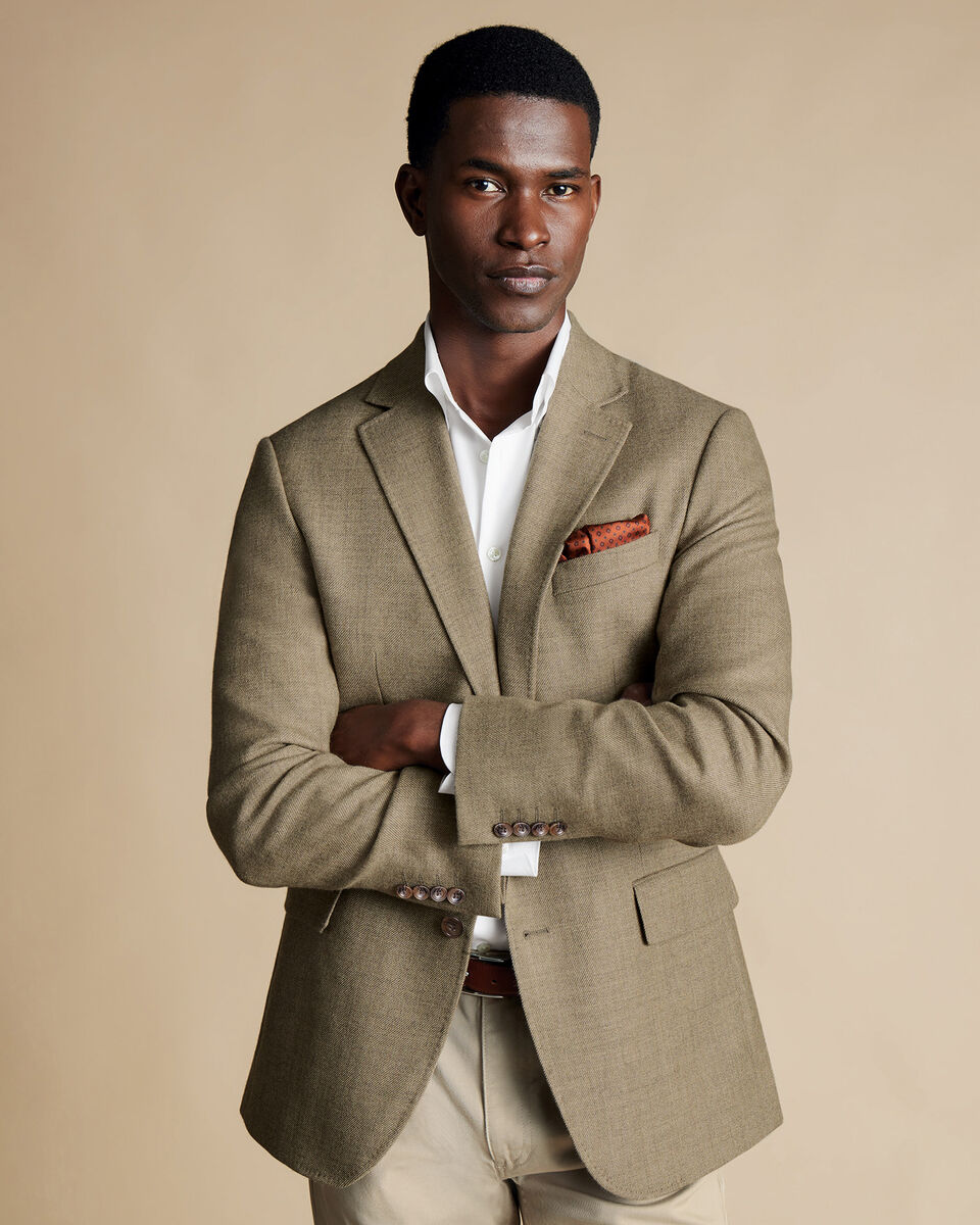Twill Wool Texture Jacket - Oatmeal | Charles Tyrwhitt