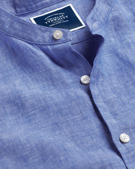 Collarless Linen Shirt - Cobalt Blue | Charles Tyrwhitt
