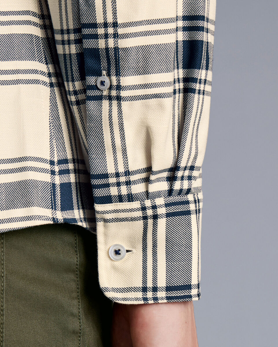 Button-Down Collar Non-Iron Twill Large Check Shirt - Cream | Charles ...